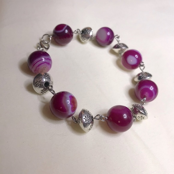 Azua Designs | Jewelry | Fuschia Pink Agate Geode Silver Charmed ...